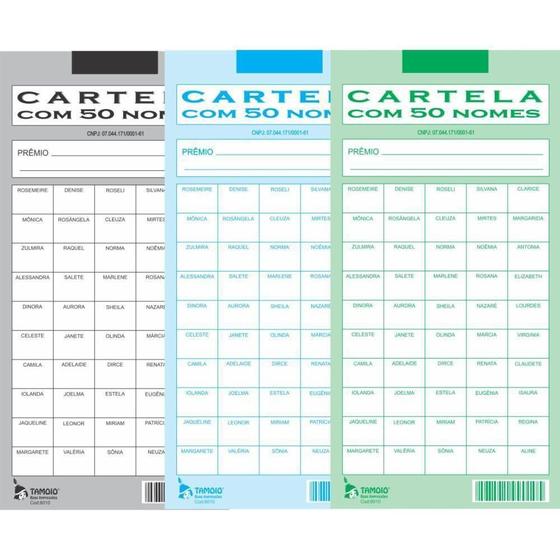 Cartela De Rifa Com 50 Nomes 50 Cartelas - Tamoio - Cartela de Bingo - Magazine Luiza