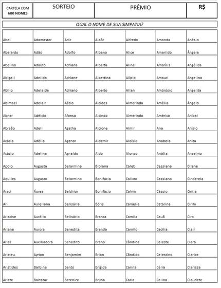Cartela de rifa com 600 nomes - CartelasRifa - Rifa - Magazine Luiza