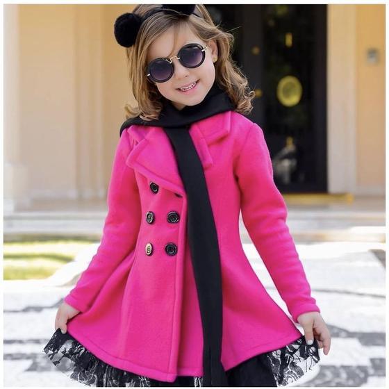 Casaco Sobretudo Meninas Infantil com Botão e Rendinha na Barra ...