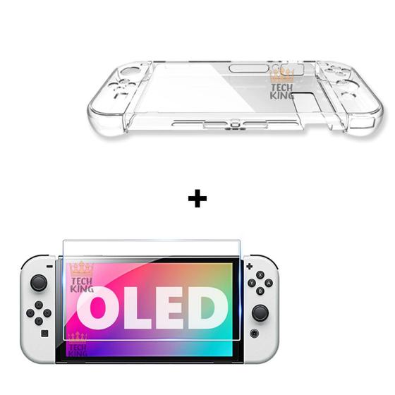 Case Capinha Silicone Tpu Para Nintendo Switch Oled Vidro Techking