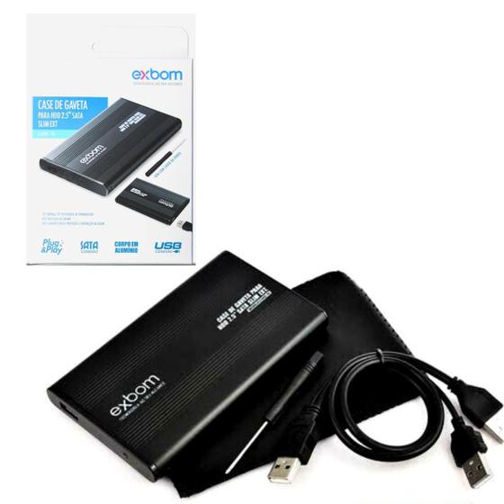 Case para HD Externo 2.5" Sata Slim 480 Mbps USB 2.0 Exbom - Case para ...