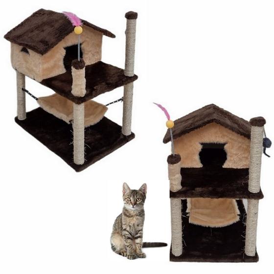 Casinha Casa Com Rede Para Gatos Com Arranhador Bege E Marrom ...
