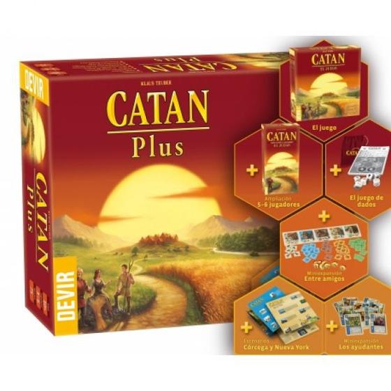 Catan Plus - jogo de tabuleiro Devir - inclue catan o jogo de dados, 3 expansões e um tabuleiro ...