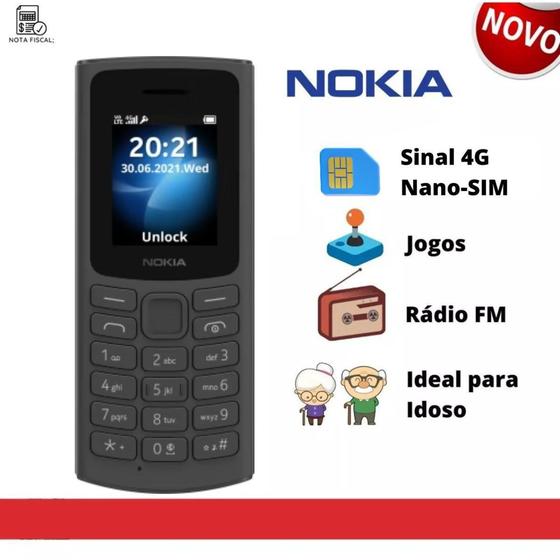 Celular Telefone Idosos Nokia 105 Com Sinal 4G Rádio FM Mp3 Jogos ...