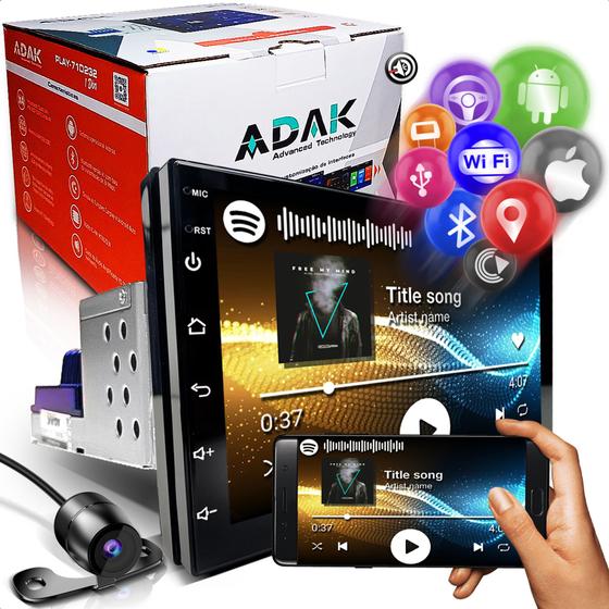 Central Multimidia 1 Din Adak 2 Gb Android Carplay + Câmera 7 polegadas ...