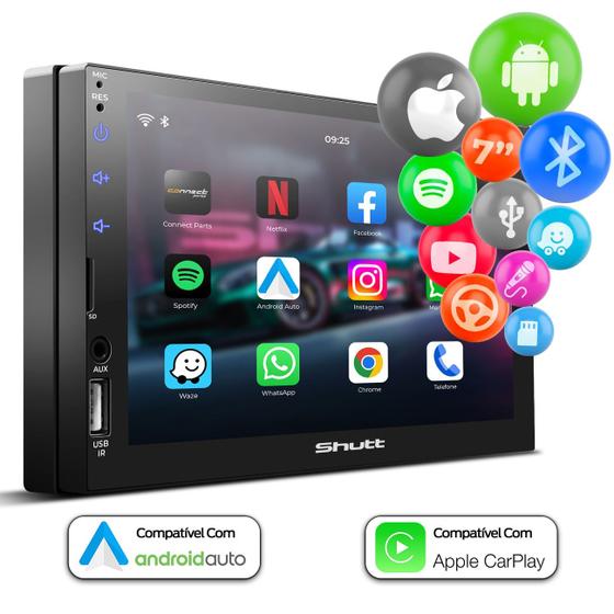 Central Multimídia 2 Din 7" Bluetooth Espelha Android Auto Apple CarPlay iOS New York Shutt ...