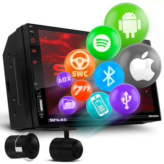 Central Multimídia 2 Din 7" Touch Bluetooth Espelhamento Android Iphone Shutt New Miami + Câmera ...