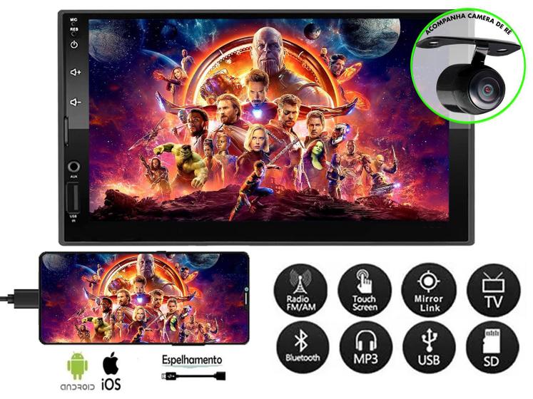 Central Multimidia 2 Din Automotivo Mp5 Player 7 Pol Espelhamento Celular Bluetooth Usb S ...