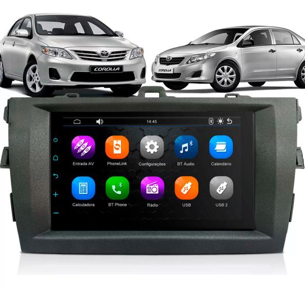 Central Multimídia 7 Polegadas MP5/BT CarPlay Android + Moldura Cinza Corolla 2008 a 2010 ...