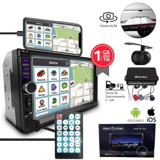 Central Multimídia 7810H Mp5 7 Polegadas 2 Din 2 USB Bluetooth GPS Espelha Ios Android com ...