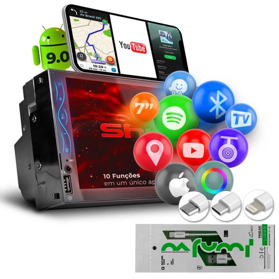 Central Multimídia Android 9 GPS TV 2 Din 7" Espelhamento Wi-fi Android Iphone BT MP5 Shutt ...