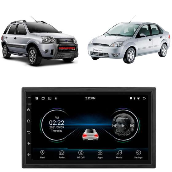 Central Multimídia Android Carplay Android Auto 2 DIN 7 Pol Moldura Fiesta Ecosport 2004 2013 ...