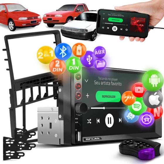 Central Multimídia Chicago 2 e 1 Din 7" Bluetooth Android Iphone MP5 Shutt Controle e Moldura Vw ...