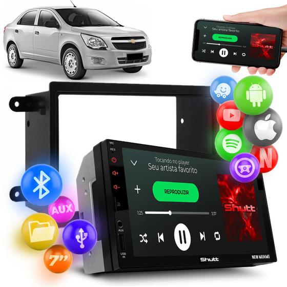 Central Multimídia Cobalt Prisma Onix Spin 2 Din 7" Espelha Android IOS New Miami + Moldura ...