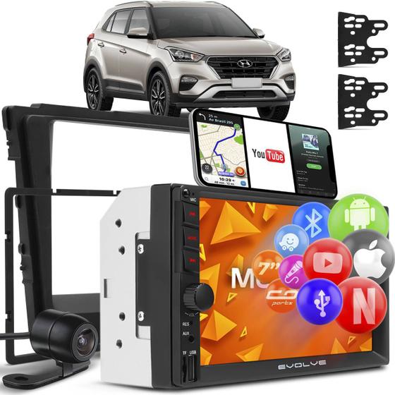 Central Multimídia Creta 17 a 20 Multilaser Evolve GP348 MP5 2 Din Black Piano BT Espelha ...