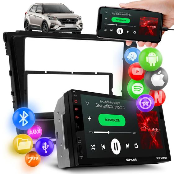Central Multimídia Creta 2017 2018 2019 2020 2 Din 7" Espelha Android IOS New Miami + Moldura ...