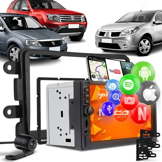 Central Multimídia Duster Sandero Logan Evolve GP345 TV BT Espelha Android IOS + Câmera de Ré ...