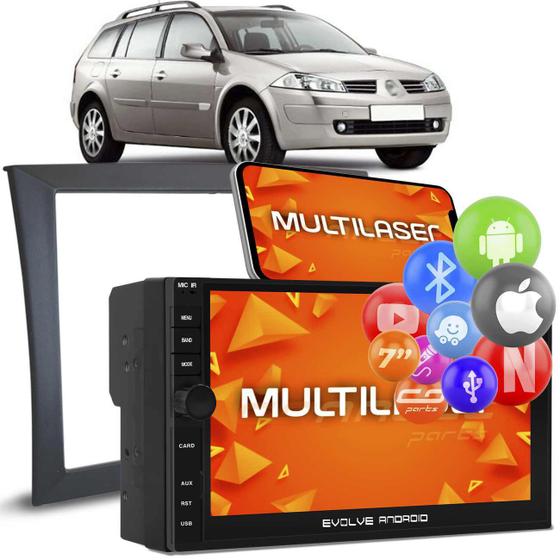 Central Multimídia Evolve Infinity Multilaser MP5 Moldura 2Din 7" Preta Megane Grand Tour ...