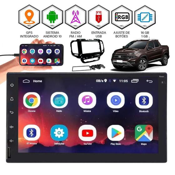 Central Multimídia Fiat Toro 2016 a 2023 Sistema Android Wi-Fi 7 Polegadas Bluetooth USB - Gold ...