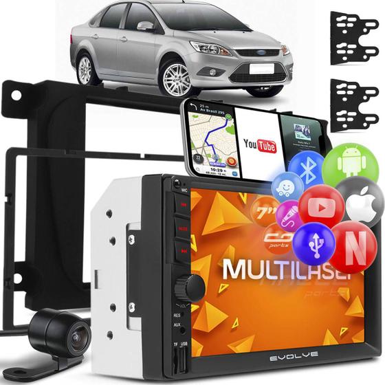 Central Multimídia Focus Hatch Sedan Evolve GP348 MP5 2Din Preta Espelha Android IOS + Câmera ...