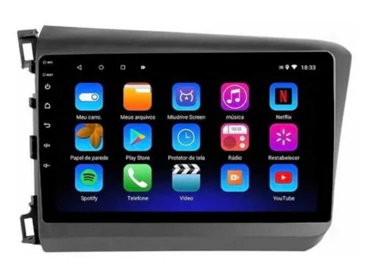 Central Multimidia Honda Civic G9 2012 2013 2014 Sistema Android Carplay sem Fio 9 Polegadas ...