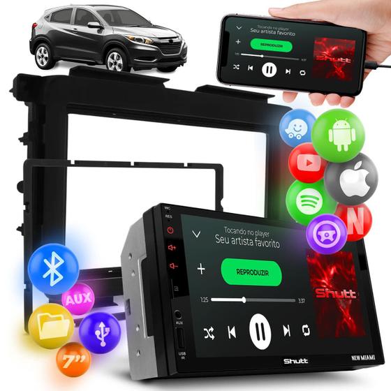 Central Multimídia HRV 2015 2016 2017 2018 2019 2 Din 7" Espelha Android IOS New Miami + Moldura ...
