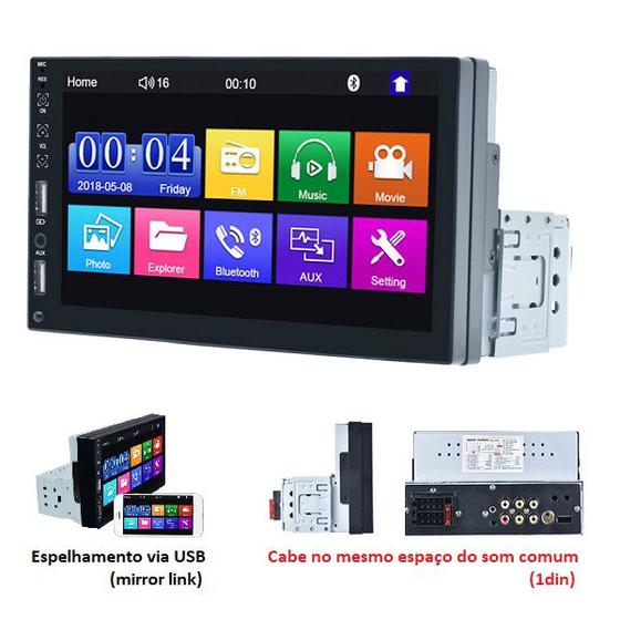 Central Multimídia MP5 1Din Com tela de 7, Bluetooth, USB, Espelha o Celular - CAR MP5 - Central ...