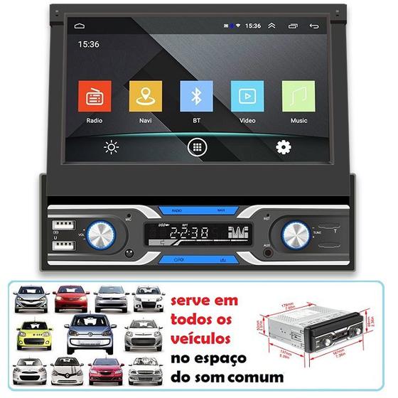 Central Multimídia MP5 1Din Com Tela de 7 Retrátil Bluetooth 2USBs ...