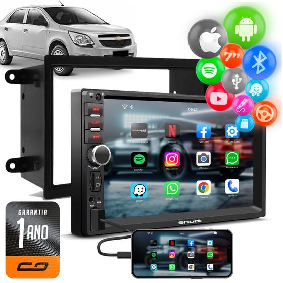 Central Multimídia MP5 2 Din Onix Prisma Cobalt Spin Espelhamento BT + Moldura Preta Shutt Miami ...