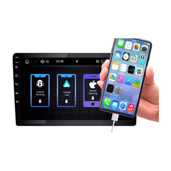 Central Multimidia MP5 2DIN Tela 9'' Capacitiva Toque Vidro Bt USB Espelhamento Carplay e ...