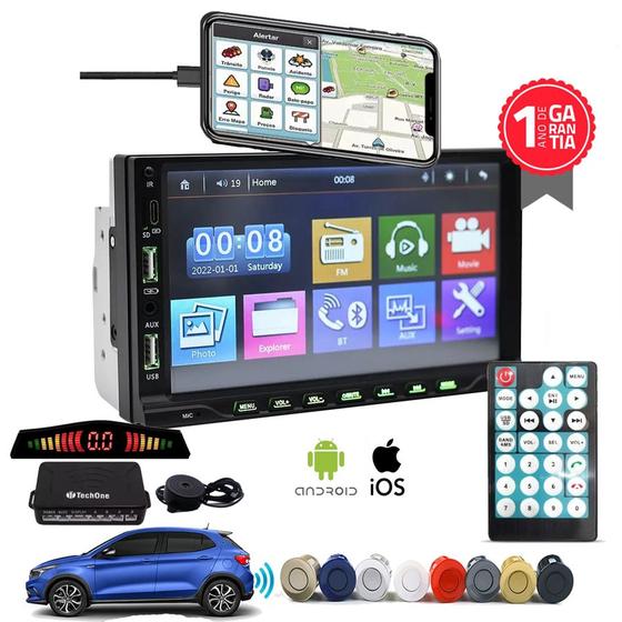 Central Multimídia Mp5 7 Polegadas 2 Din 2 USB Carrega Celular Bluetooth GPS Espelha Ios Android ...