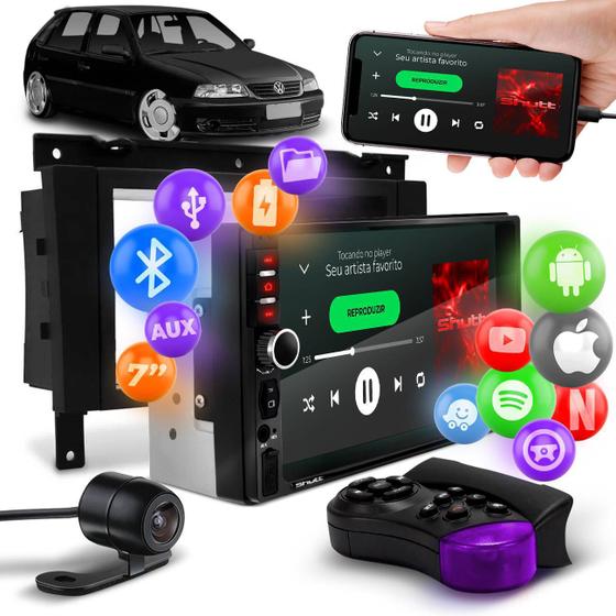 Central Multimídia MP5 Moldura 2 Din Gol Saveiro Parati G3 Espelha Android 7" Miami Câmera ...