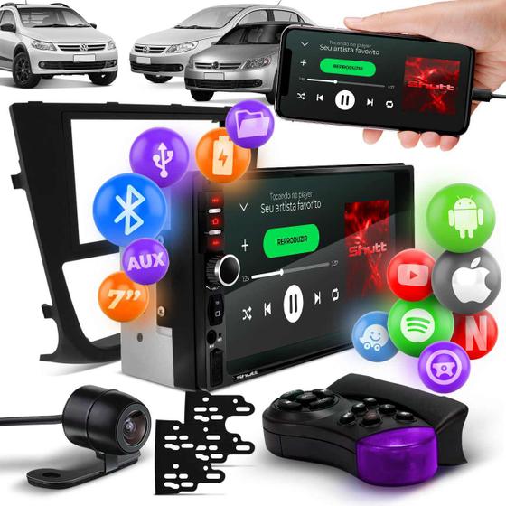 Central Multimídia MP5 Moldura 2 Din Gol Saveiro Voyage G5 Espelha Android 7" Miami Câmera ...