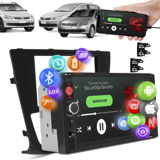 Central Multimídia MP5 Moldura 2 Din Gol Saveiro Voyage G5 Preta Espelha Android 7" Miami ...