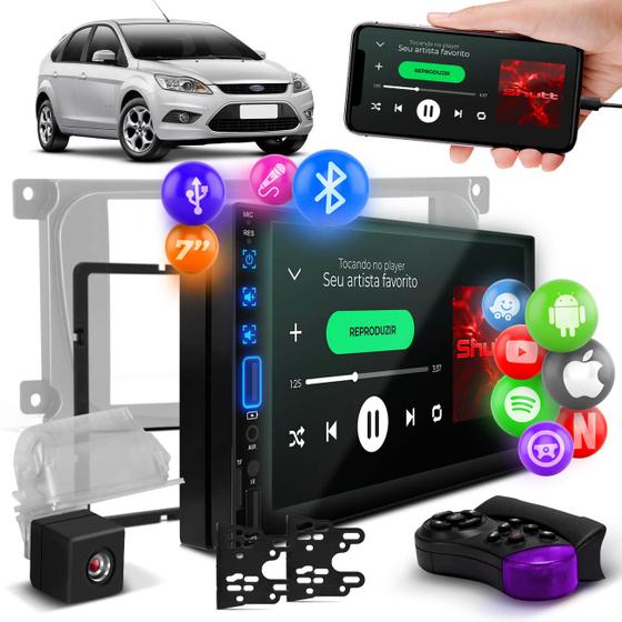 Central Multimídia MP5 Moldura Prata 2 Din Focus Hatch 09 a 13 7" Espelha Android e iOS New ...