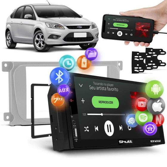 Central Multimídia MP5 Moldura Prata 2 Din Focus Hatch Sedan 2009 a 2013 7" Bluetooth USB New ...