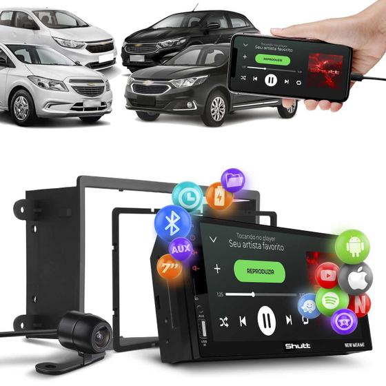 Central Multimídia MP5 Moldura Preta 2 Din Cobalt Prisma Onix Spin BT 7" New Miami + Câmera de ...