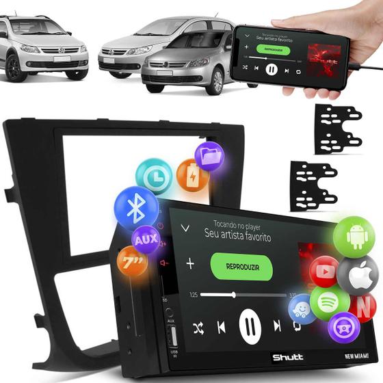 Central Multimídia MP5 Moldura Preta 2 Din Gol Saveiro Voyage G5 7" Espelha Android e iOS New ...