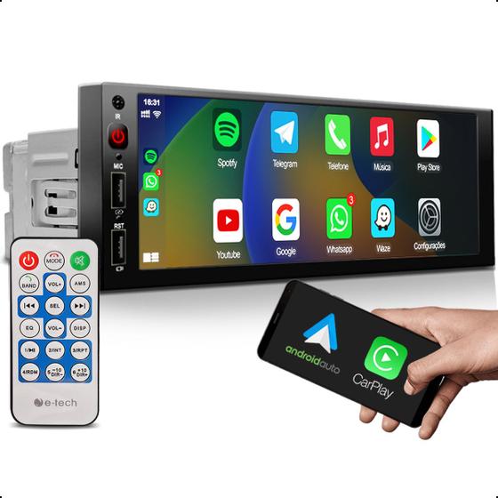 Central Multimidia Mp5 Universal 1 Din Tela 6.8 Polegada Bluetooth Carplay Android Auto ...