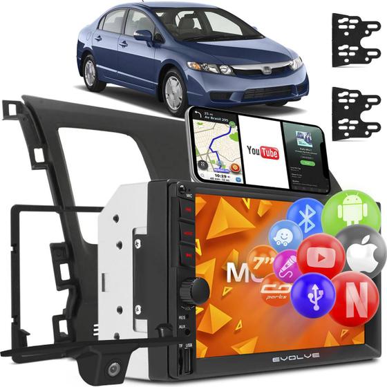 Central Multimídia New Civic Multilaser Evolve GP348 MP5 Grafite BT Espelhamento + Câmera de Ré ...