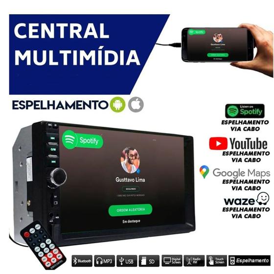 Central Multimidia Para Carro Mp5 2 Din Player 7 Pol Espelhamento Celular Bluetooth Usb - First ...