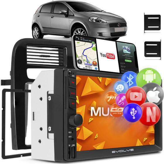 Central Multimídia Punto 08 a 12 Evolve GP348 MP5 2 Din Black Piano BT USB Espelha Android IOS ...