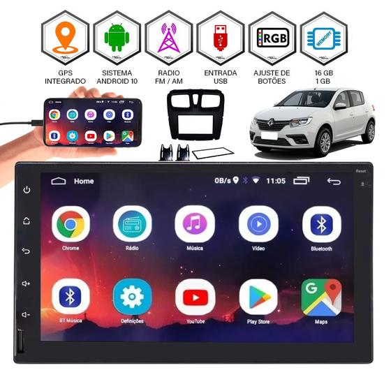 Central Multimídia Renault Sandero 2014 a 2022 Sistema Android Wi-Fi 7 Polegadas Bluetooth USB ...