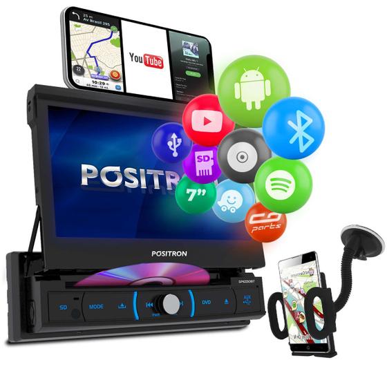 Central Multimidia Retrátil Pósitron SP6330BT 7” 1 Din Espelhamento ...