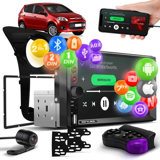 Central Multimídia Shutt Chicago MP5 1Din 2Din Espelha + Controle + Moldura Novo Palio + Câmera ...