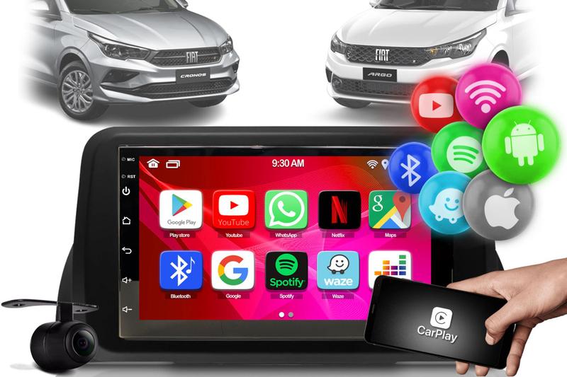Central Multimidia Sistema Android Carplay + Camera + Moldura FIAT ARGO/CRONOS 2017-2022 - Adak ...