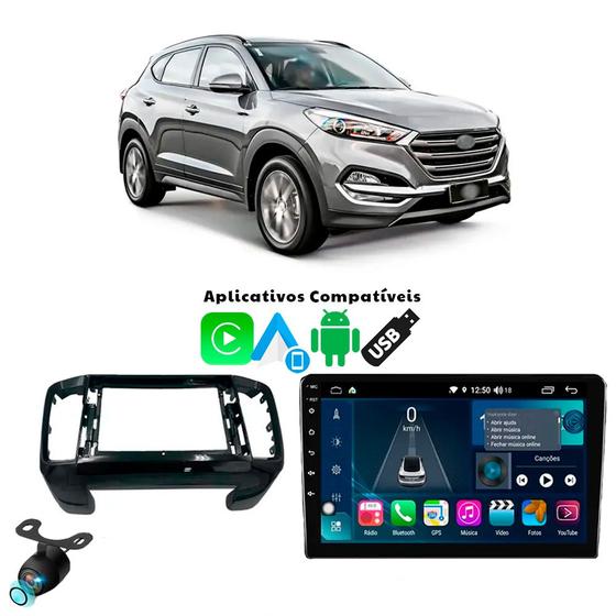Central Multimidia Tucson 2017 2018 2019 2020 2021 9 polegadas Hyundai Android Auto Carplay ...
