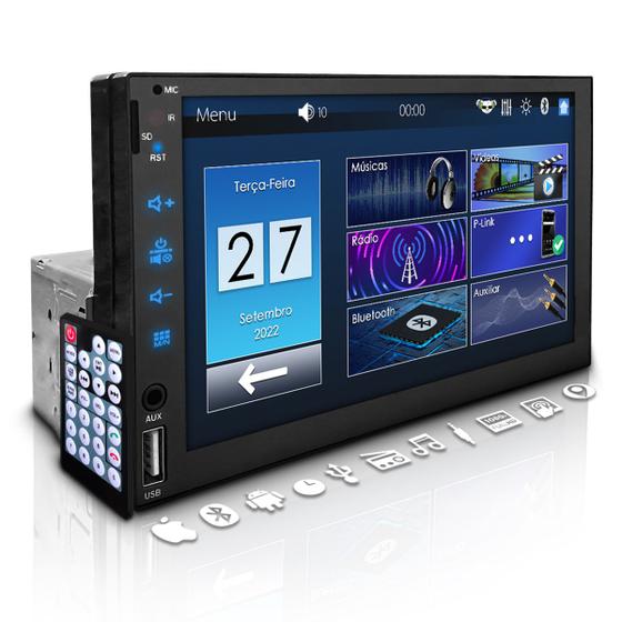 Central Multimídia Universal Mp5 1 Din 7" Espelhamento Bt Dvd - First Option - Central ...