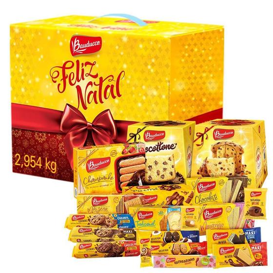 Cesta de Natal Bauducco Caixa 2,954kg 19 Unidades - Salgadinhos e Aperitivos - Magazine Luiza