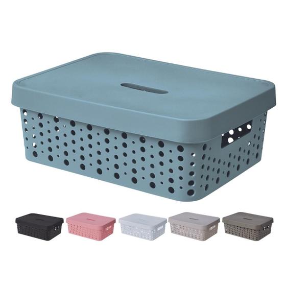 Cesto 11l organizador resistente com tampa alça várias cores - Usual ...